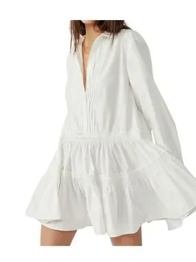 Free People | Dresses | Free People White Billie Long Sleeve Ruffle ...